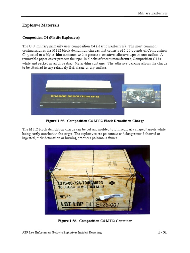 Explosive Materials: Composition C4 (Plastic Explosives) | PDF ...