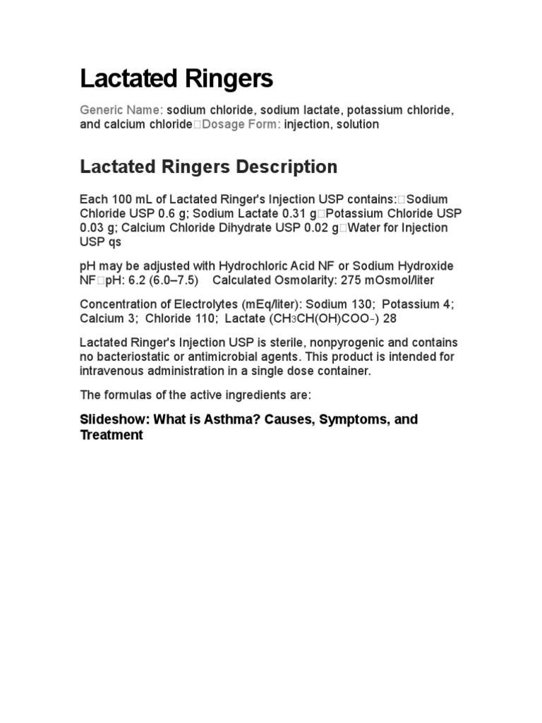 Lactated Ringers | PDF | Intravenous Therapy | Electrolyte