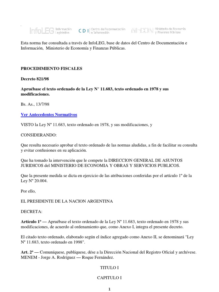 Ley 11683-Procedimiento Fiscal | PDF | Impuestos | Impuesto sobre la renta Ley 11683-Procedimiento Fiscal | PDF | Impuestos | Impuesto sobre la renta