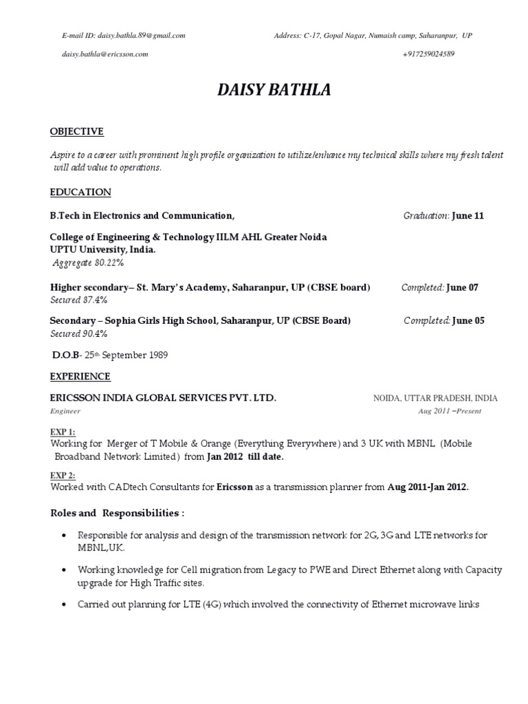 CV Daisy Bathla Planning Engineer | PDF | 4 G | Digital Technology