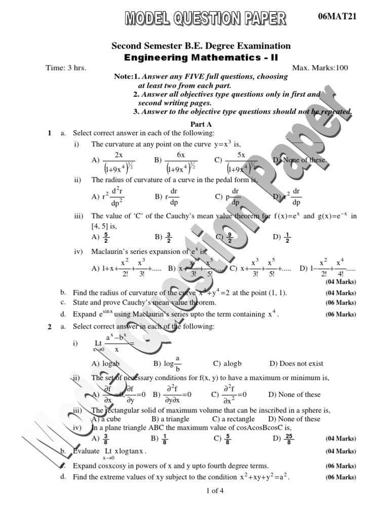 Maths 2 Model Question Paper | PDF | Equations | Sine