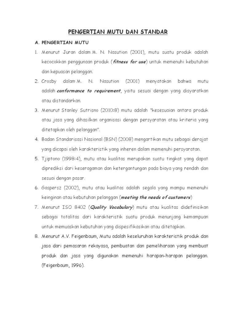 Pengertian Mutu Dan Standar | PDF