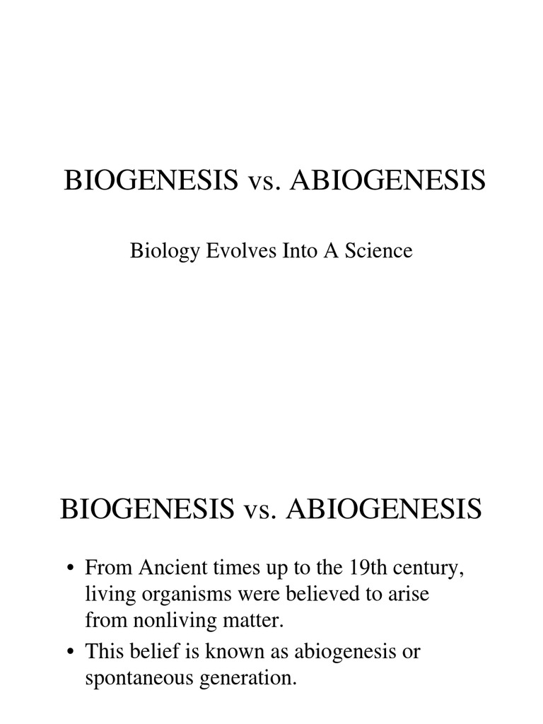Biogenesis Vs Abiogenesis | PDF | Abiogenesis | Cell (Biology)