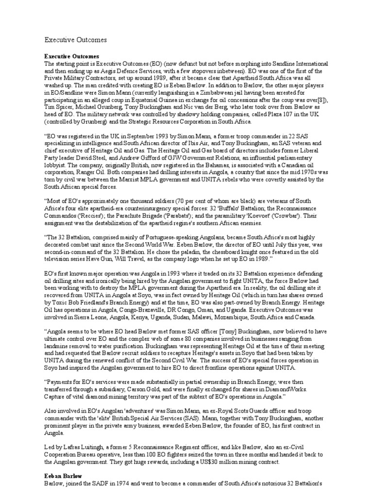 Executive Outcomes | PDF | Angola | Mercenary