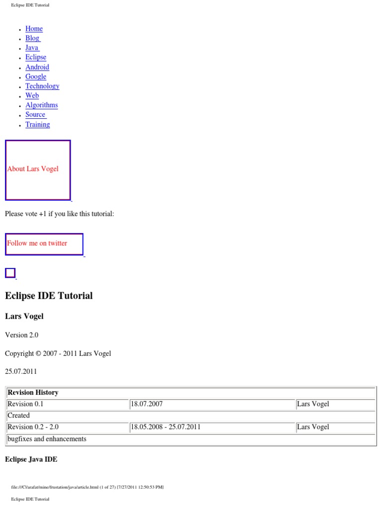 Eclipse IDE Tutorial: Home Blog Java Eclipse Android Google Technology Web Algorithms Source ...