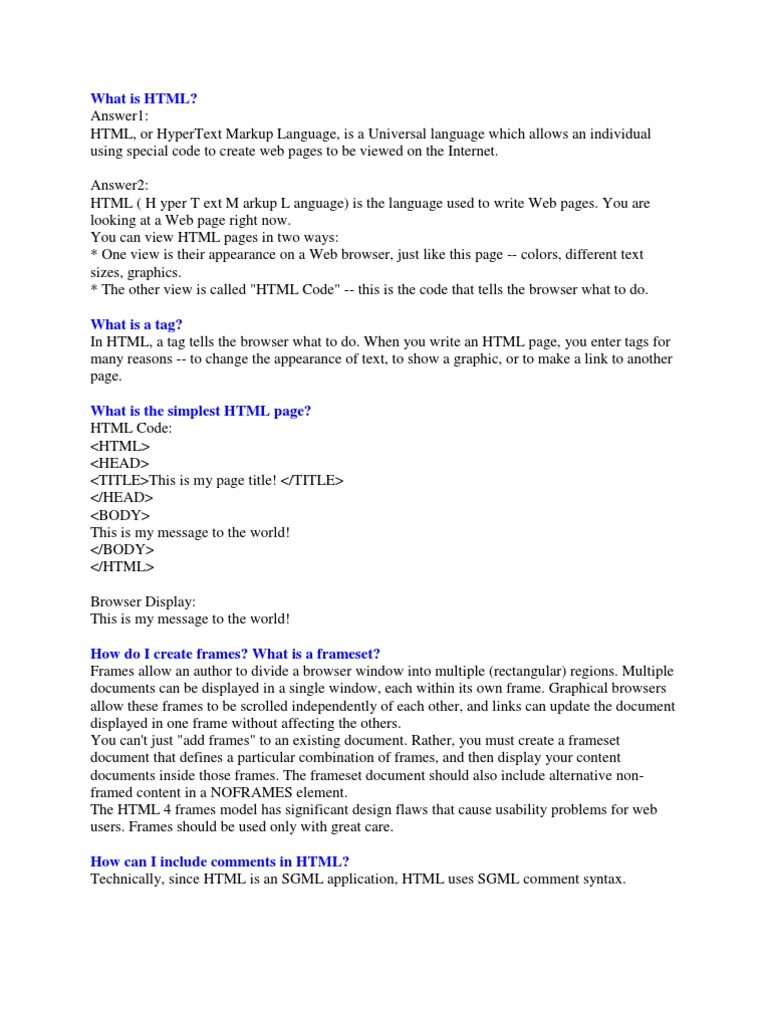 Faqs On HTML | PDF | Html | Html Element
