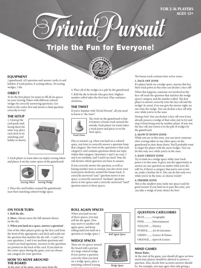 Trivial Pursuit Instruction | PDF | Leisure