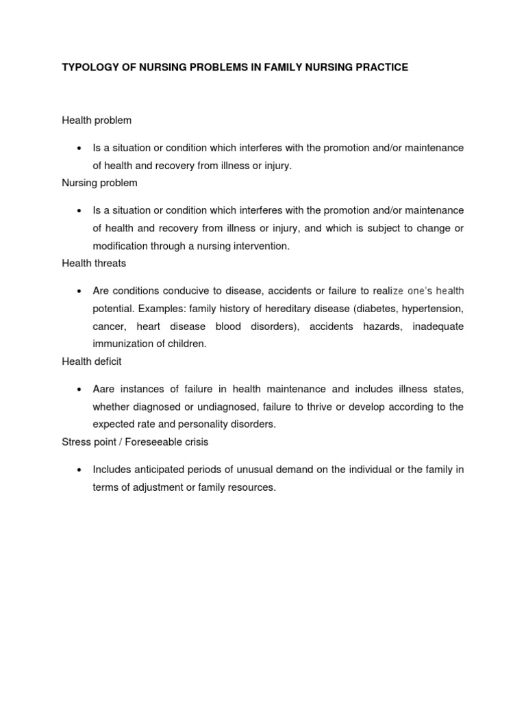 Typology of Nursing Problems in Family Nursing Practice | PDF ...