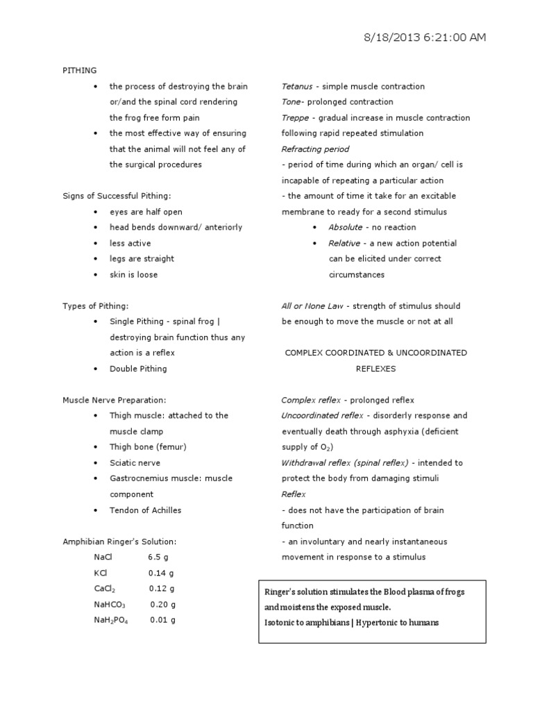 Pithing of Frog | Stimulus (Physiology) | Muscle Contraction