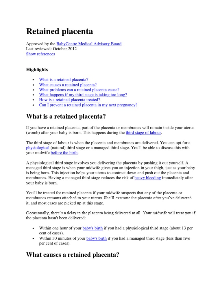 What Is A Retained Placenta? | PDF | Mammalian Pregnancy | Motherhood