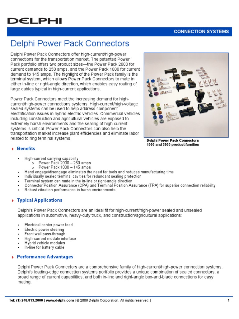 Delphi Power Pack Connection Systems - Data - Sheet | PDF | Cable | Electrical Connector