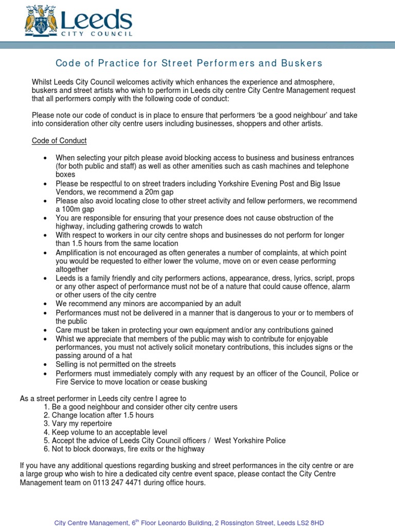 Busking Code of Conduct in Leeds | PDF | Public Sphere | Business
