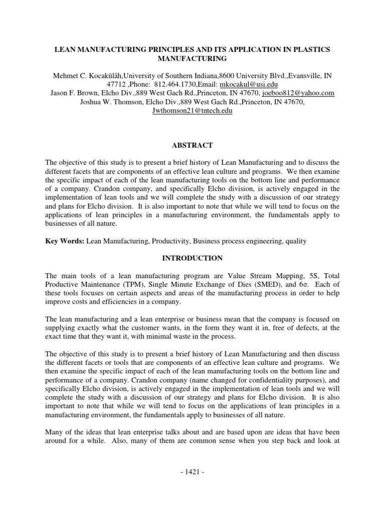 Lean Plastics Manufacturing Principles | PDF | Lean Manufacturing ...