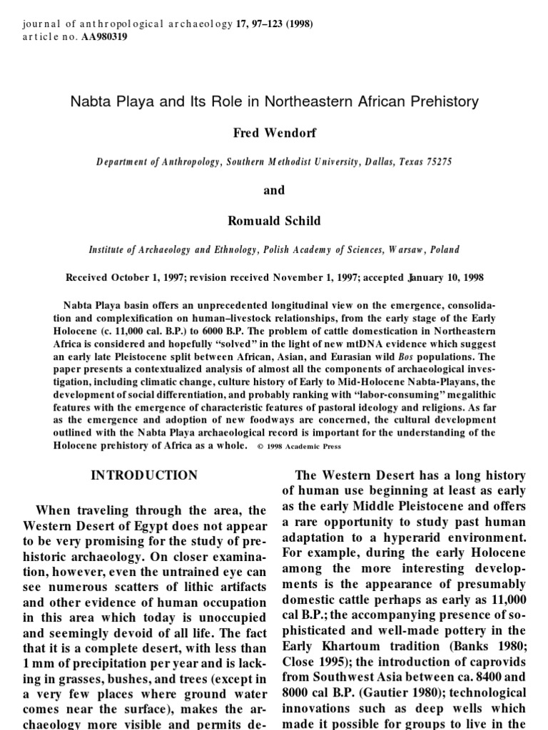 Nabta Playa and Its Role in Northeastern African Prehistory | PDF ...