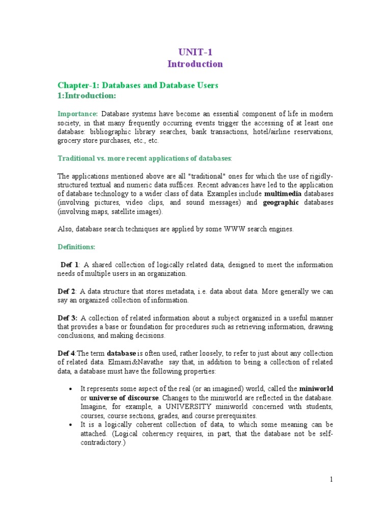 UNIT-1: Chapter-1: Databases and Database Users | PDF