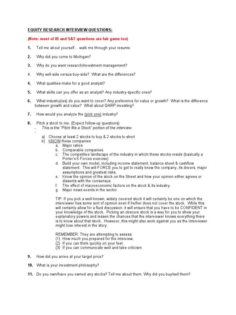 Equity Research Interview Questions Guide | PDF | Stock Market | Stocks