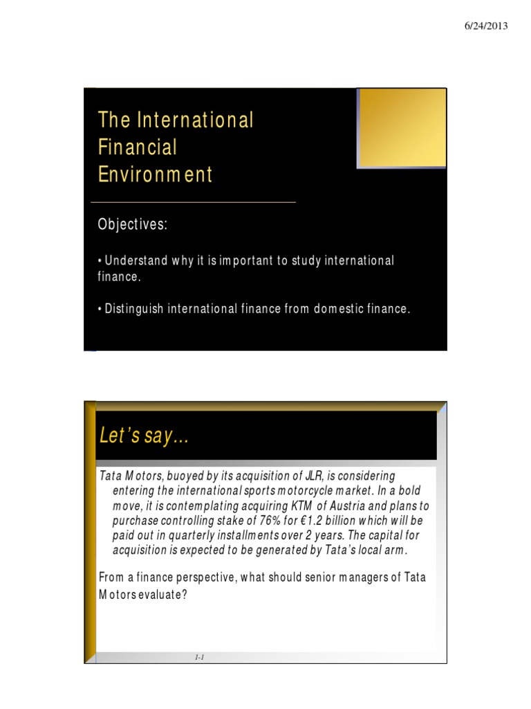 The International Financial Environment: Let’s say…