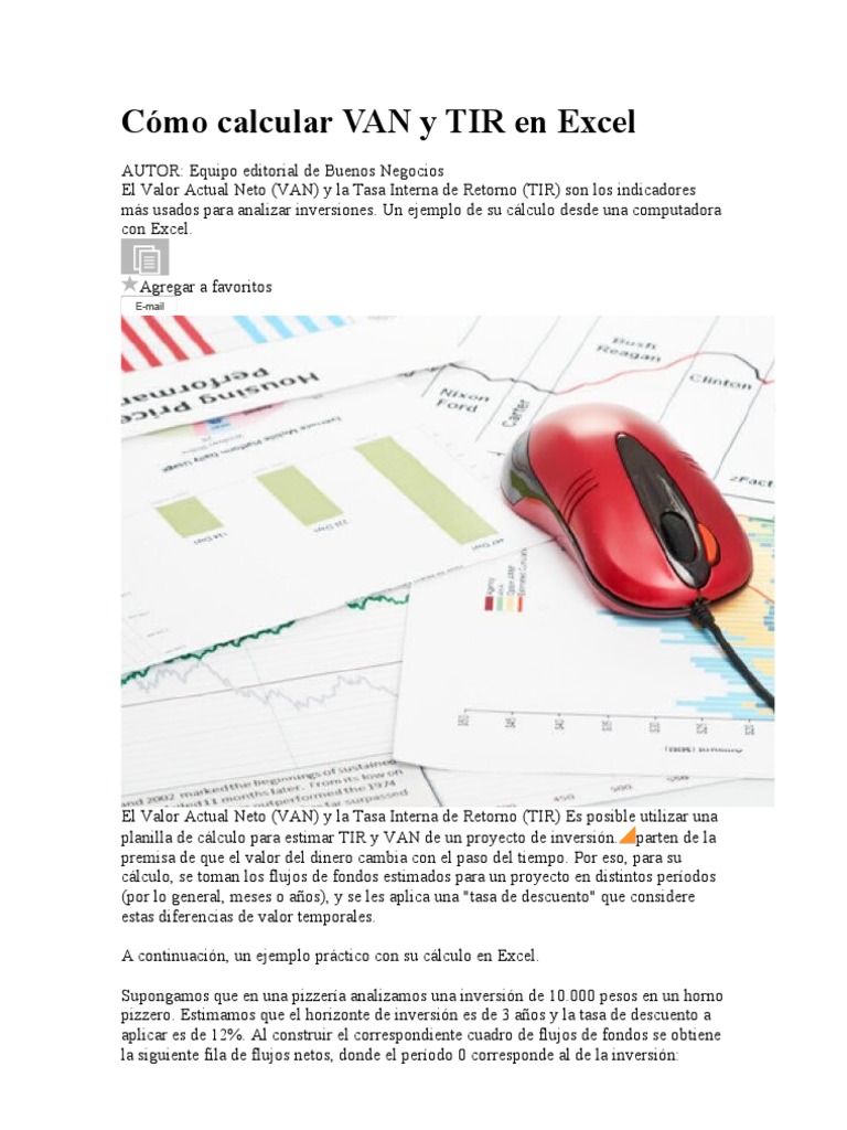Cómo Calcular VAN y TIR en Excel | PDF | Valor presente neto | Economias
