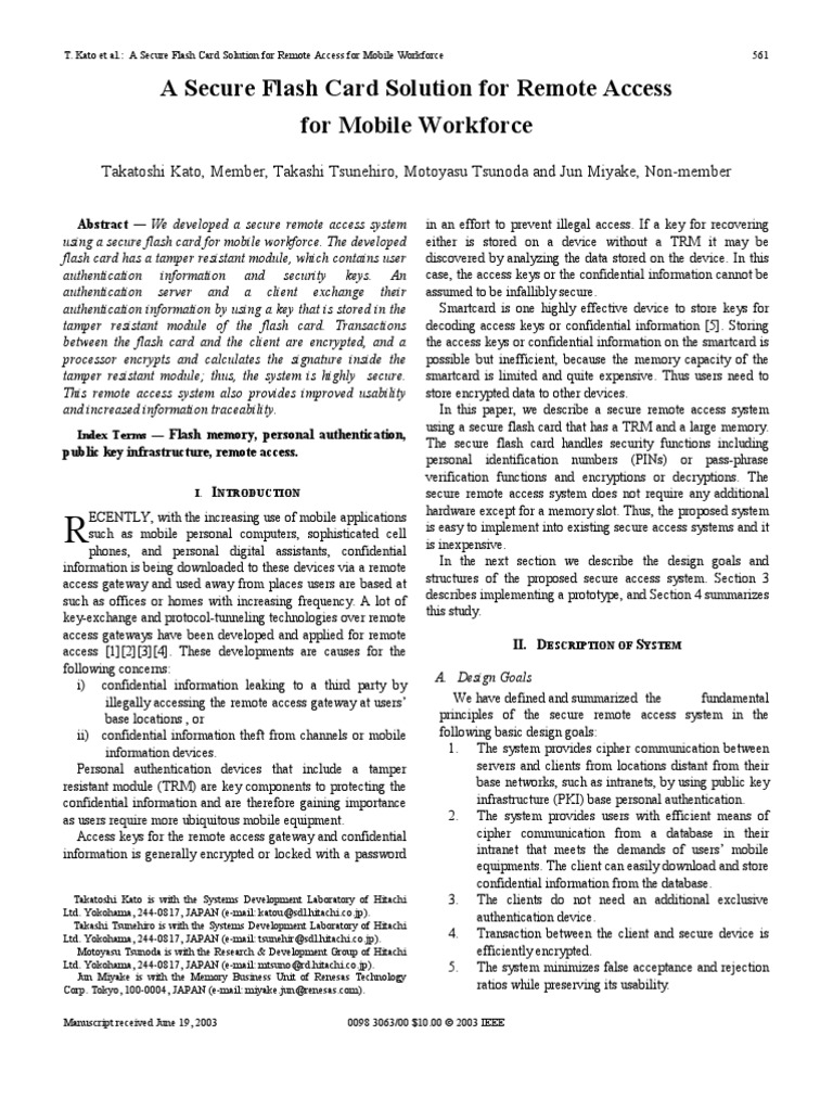 A Secure Flash Card Solution For Remote Access For Mobile Workforce ...