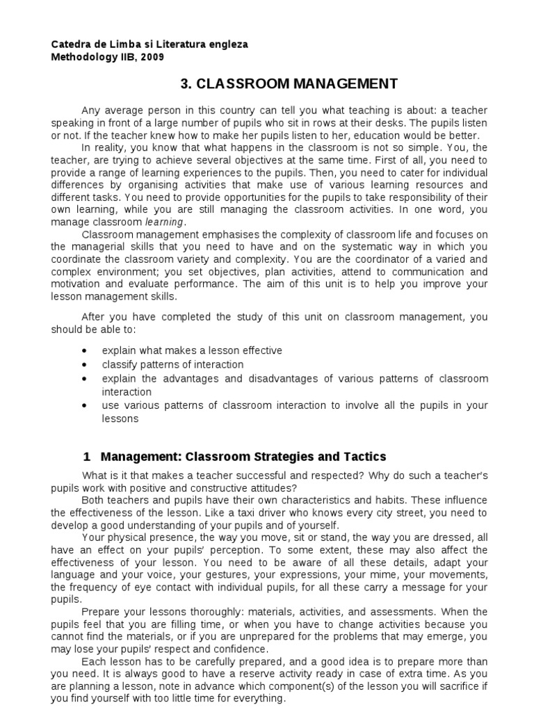 Methodology3 Classroom Management | PDF | Classroom | Classroom Management