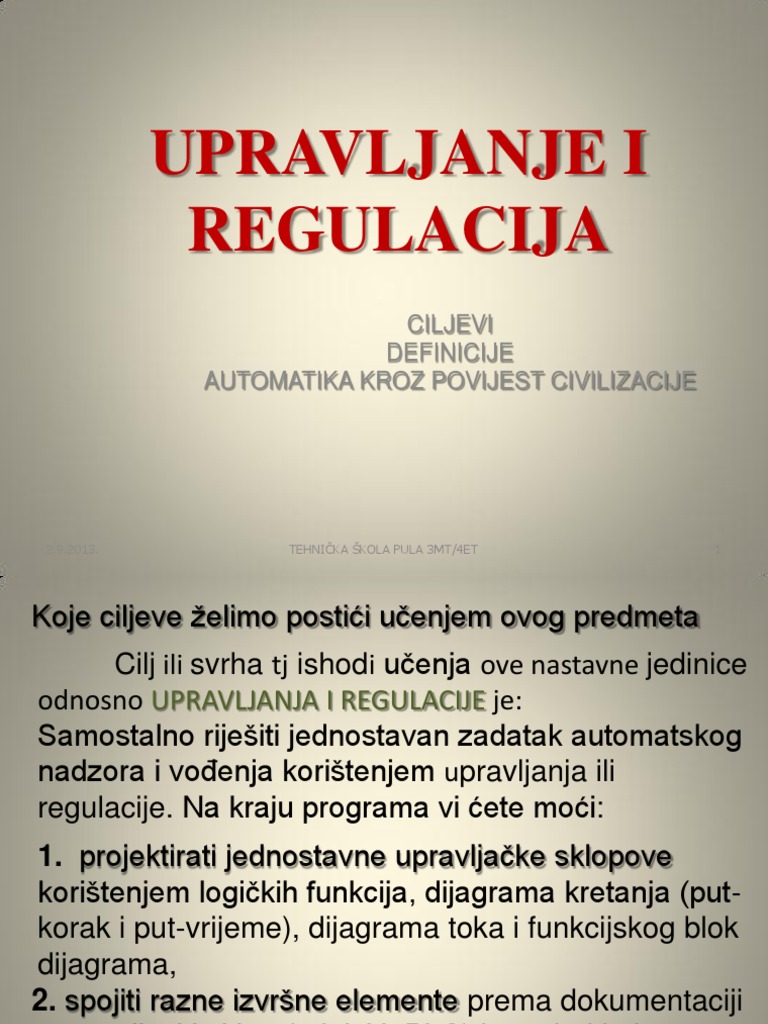 1.upravljanje I Regulacija (1) 3.MT | PDF