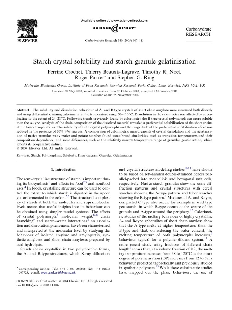 Starch Crystal Solubility and Gelatinisation | PDF | Differential ...
