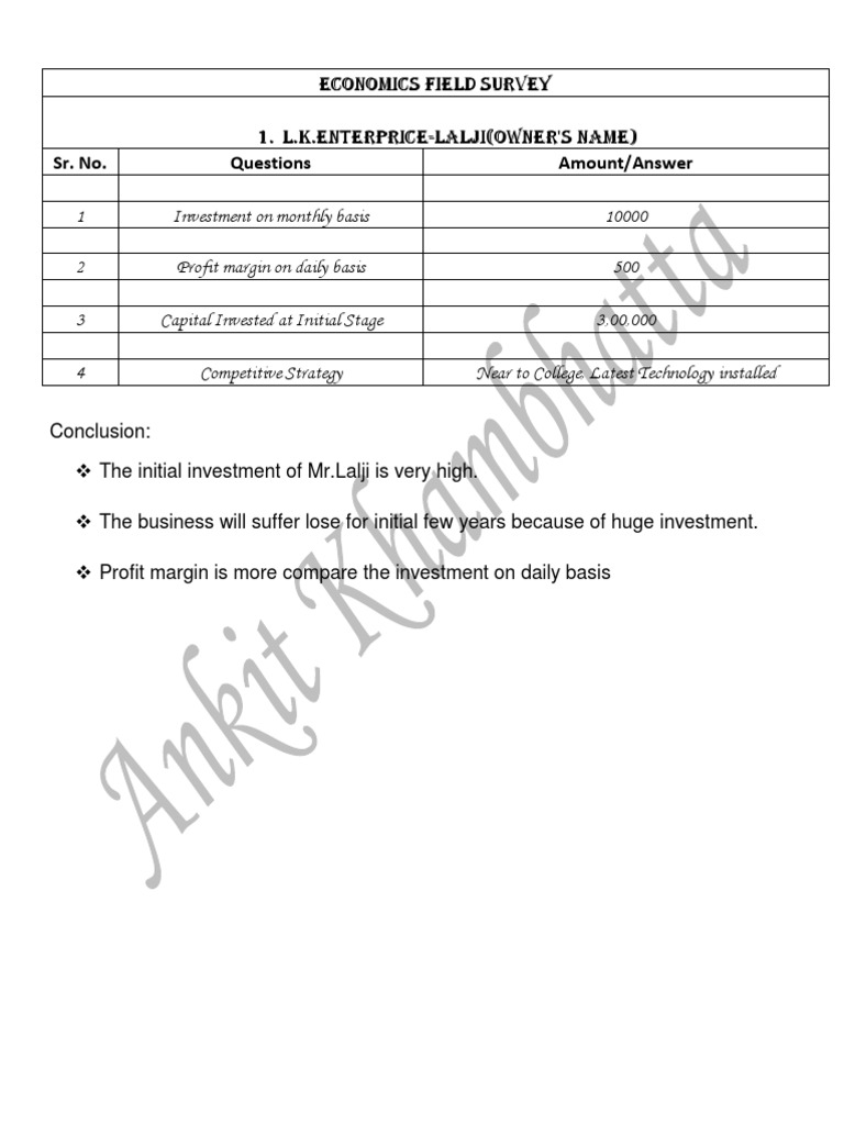 Economics Field Survey | PDF