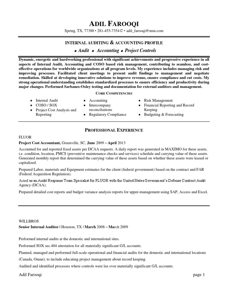 Internal Auditor Senior Accountant in Houston TX Resume Adil Farooqi ...