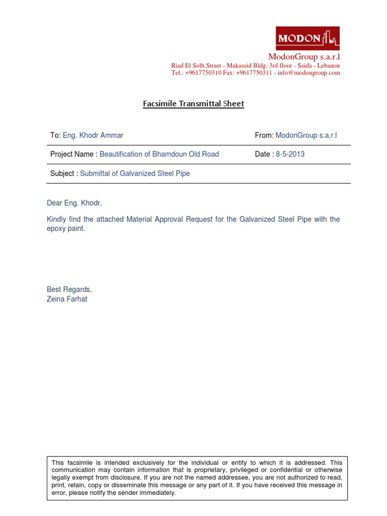 Facsimile Transmittal for Steel Pipe Approval | PDF