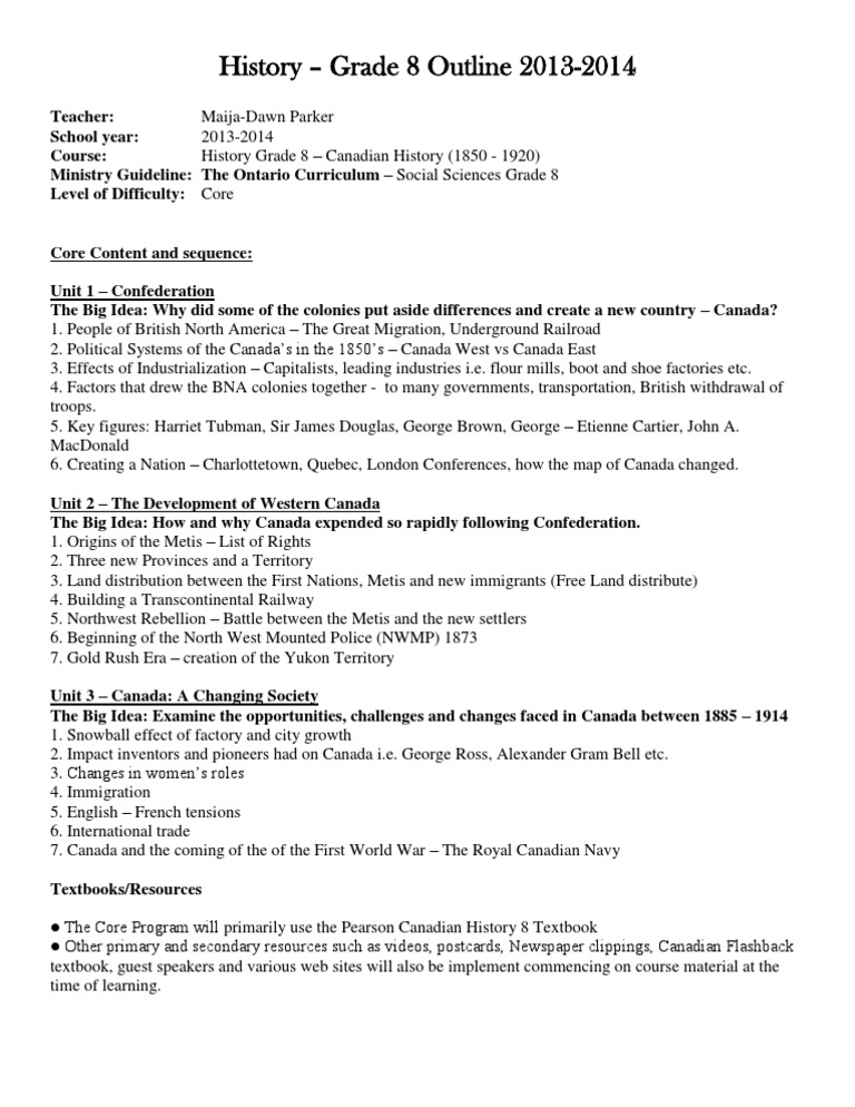 Grade 8 Canadian History Outline | PDF | Travel