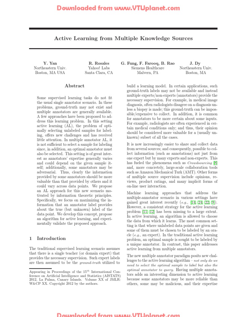 Active Learning From Multiple Knowledge Sources | PDF | Loss Function ...