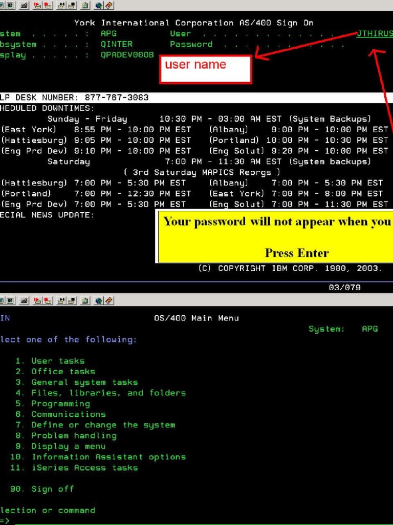 AS400 administration, Basic screen shots