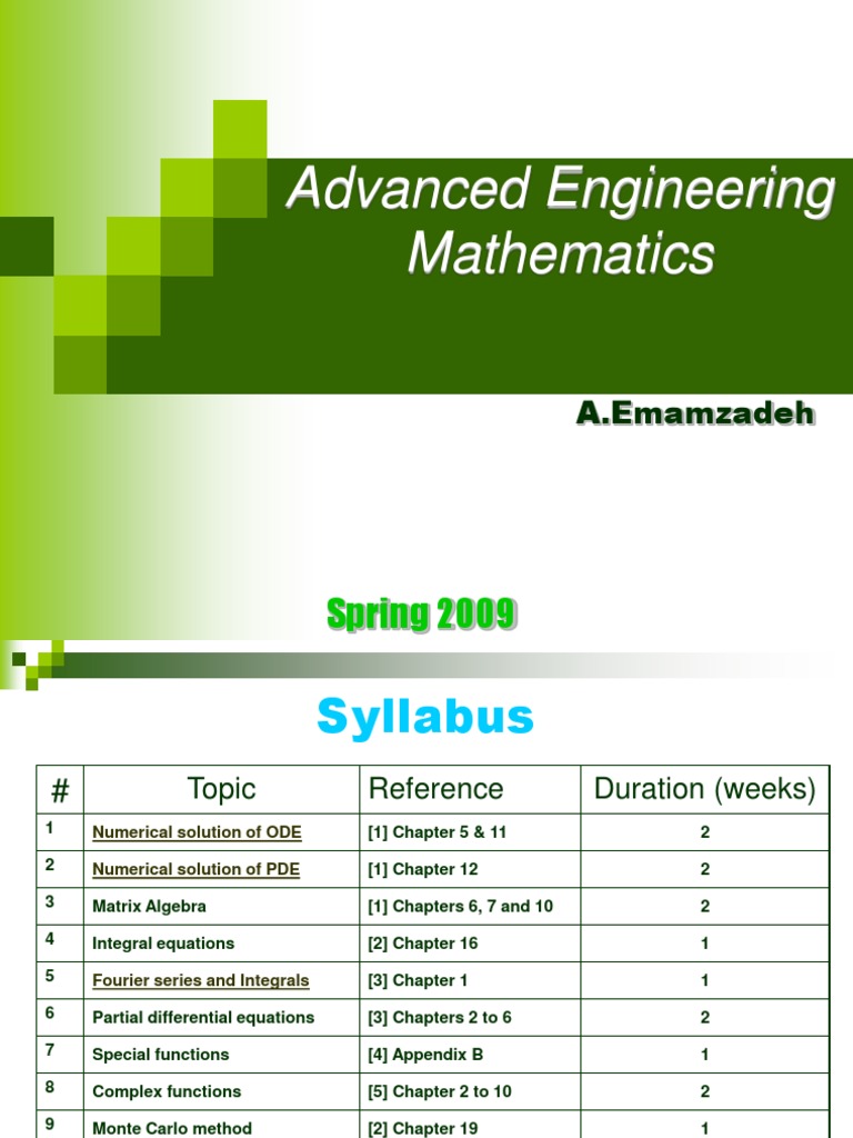 ADVANCED ENGINEERING MATHEMATICS SYLLABUS | PDF | Sine | Partial ...