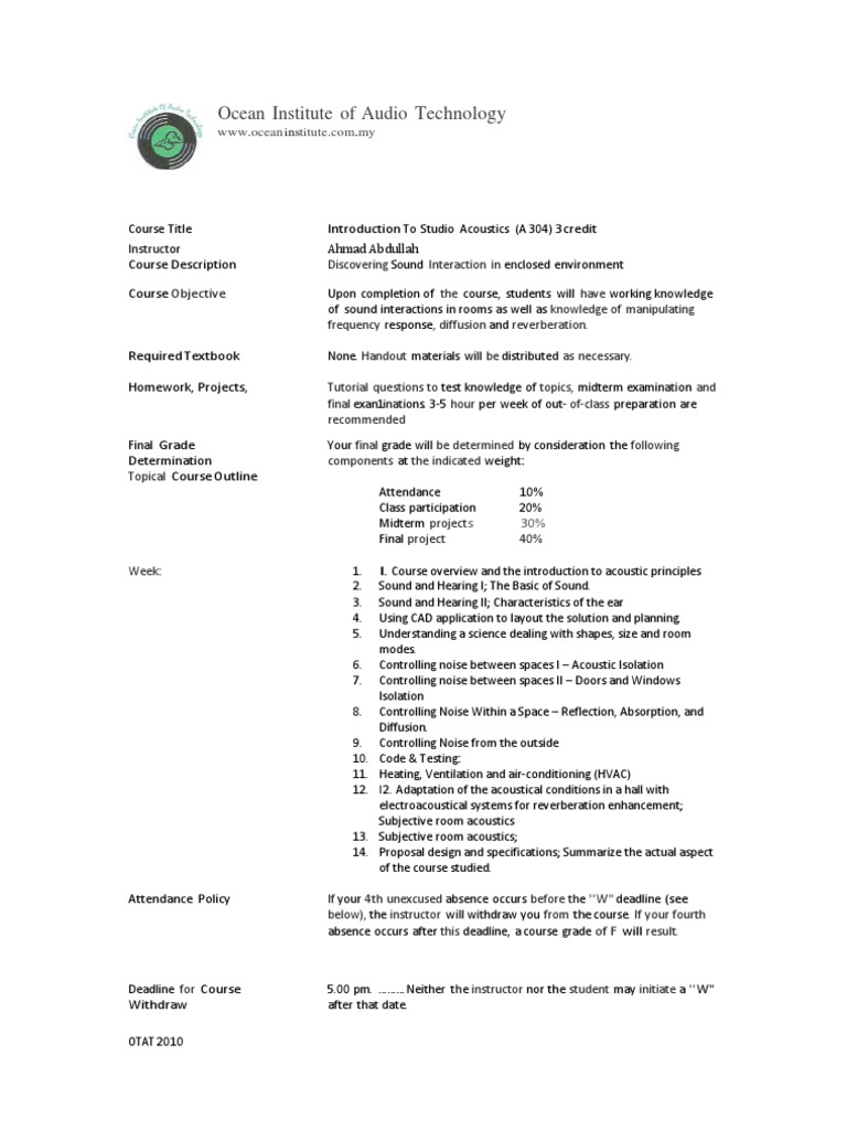 Introduction To Studio Acoustic | PDF | Sound | Acoustics