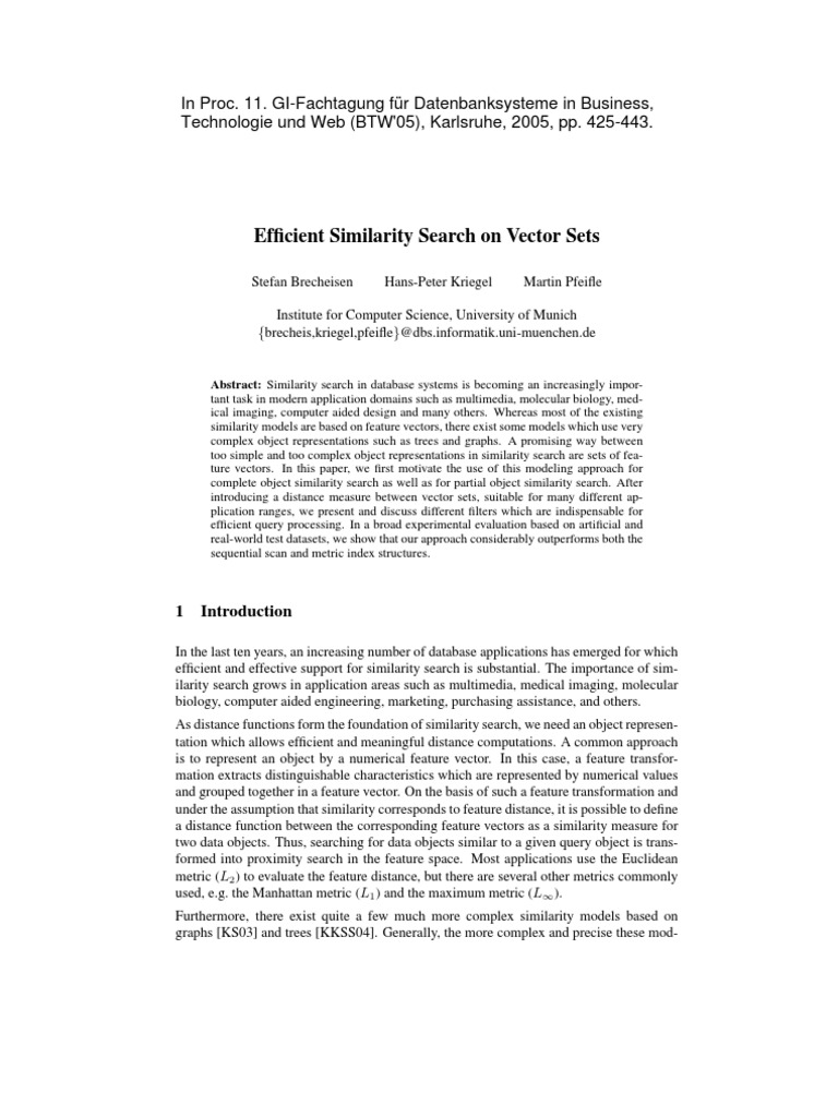 Efficient Similarity Search On Vector Sets Pdf Norm Mathematics Distance