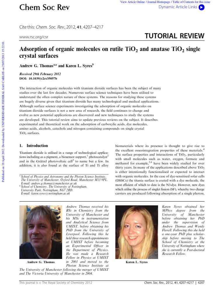 Adsorption of Organic Molecules On Rutile TiO2 and Anatase TiO2 Single ...