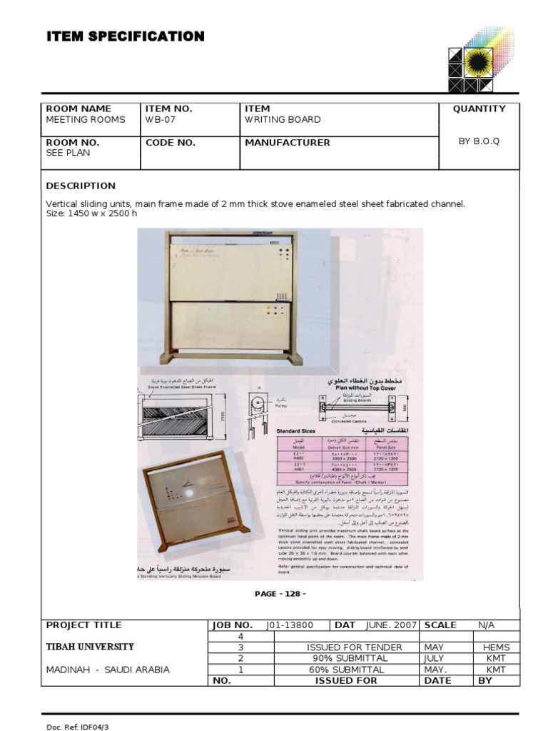 Writing Board Specification for Tender | PDF