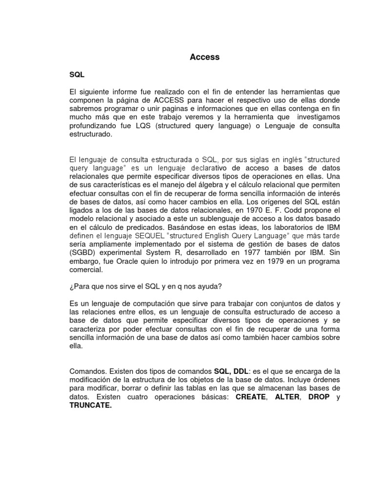 Ensayo Access | PDF | SQL | Bases de datos