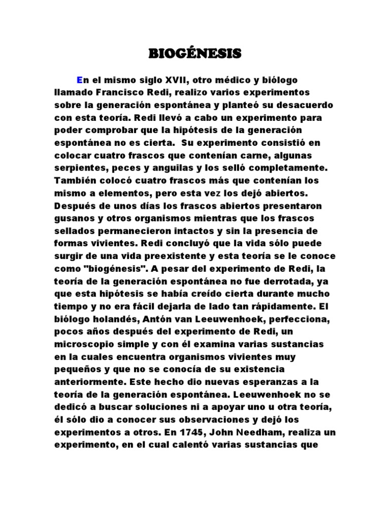 BIOGÉNESIS | PDF | Organismos | Naturaleza