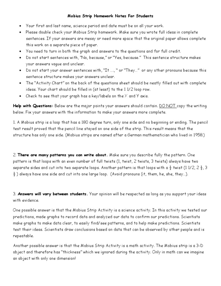 Mobius Strip Homework Notes For Students | PDF | Teaching Mathematics ...