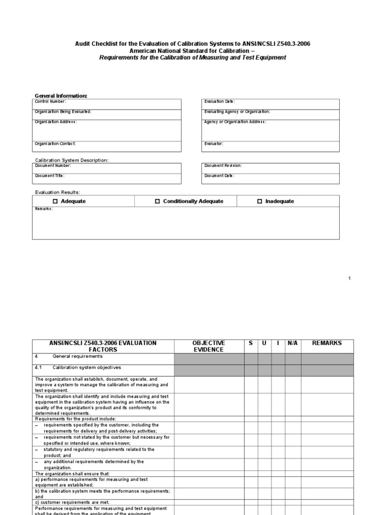 Calibration Audit Checklist Overview | PDF | Calibration | Reliability ...