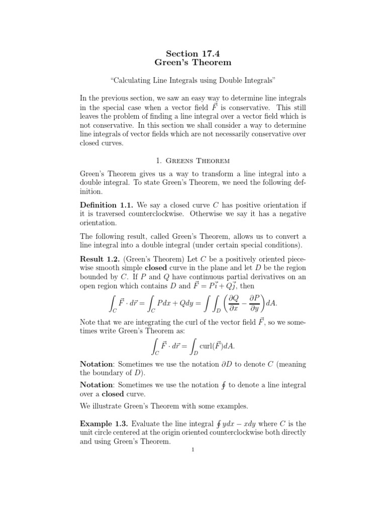 Green's Theorem | Download Free PDF | Integral | Linear Algebra