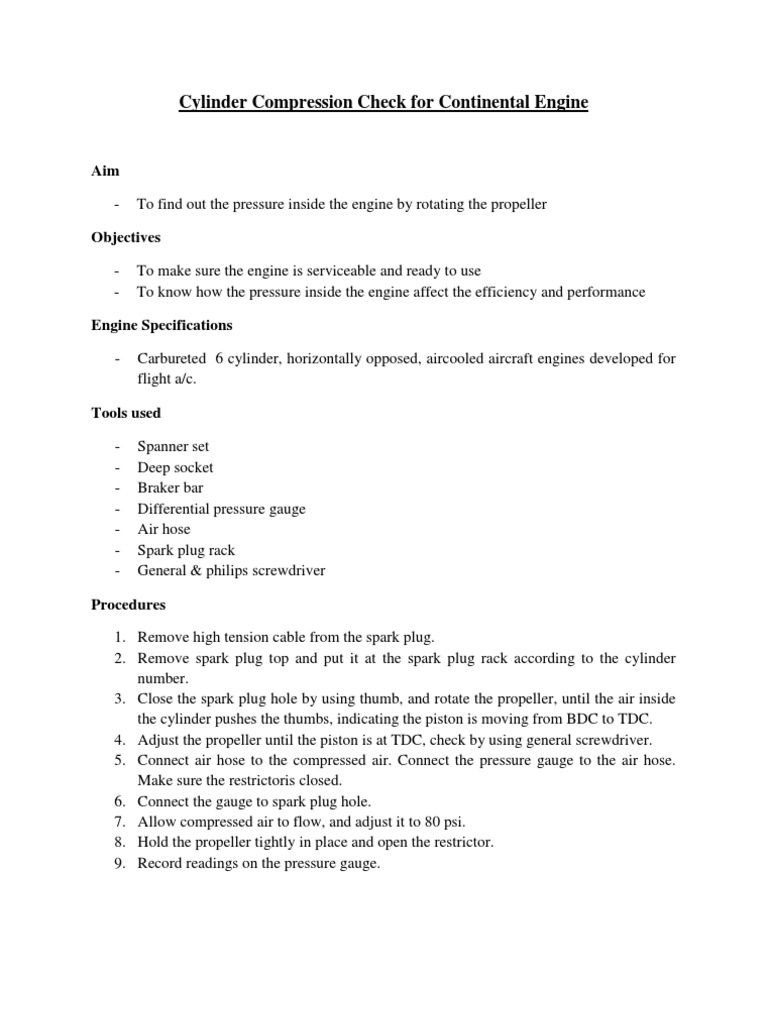 Report On Cylinder Compression Check | PDF