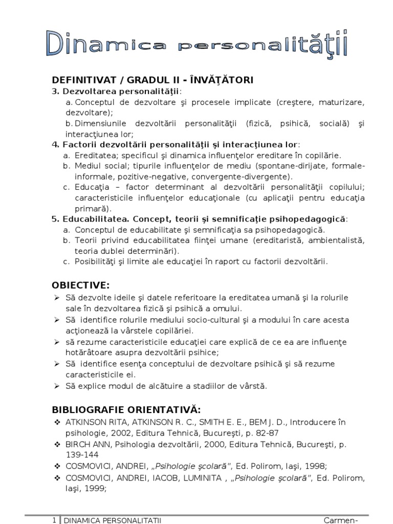 Dinamica Dezvoltarii Personalitatii | PDF
