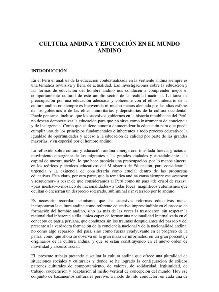 Cultura Andina y Educación Actual | PDF | Imperio Inca | Sociedad