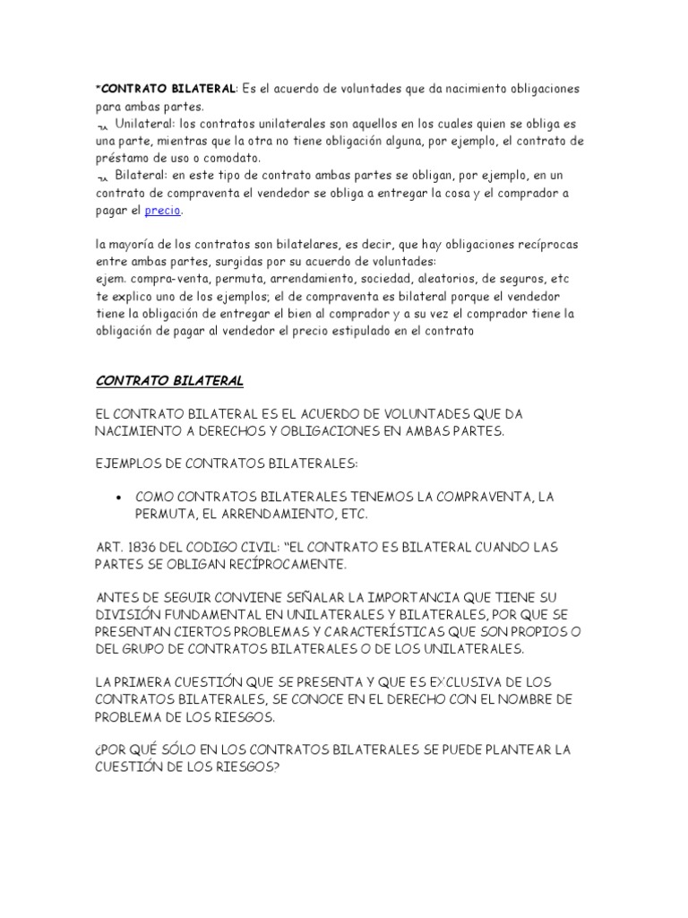 Definición y Ejemplos de Contrato Bilateral | PDF | Instituciones ...