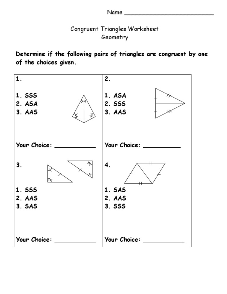 Name - Congruent Triangles Worksheet Geometry | PDF