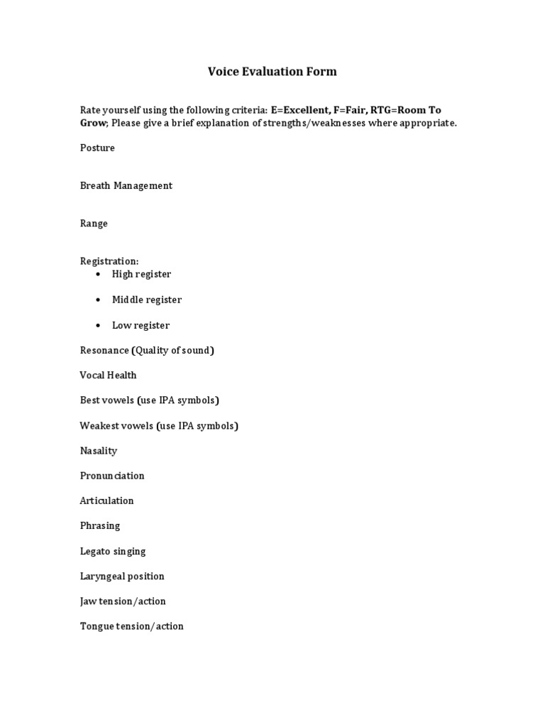 Voice Evaluation Form | PDF