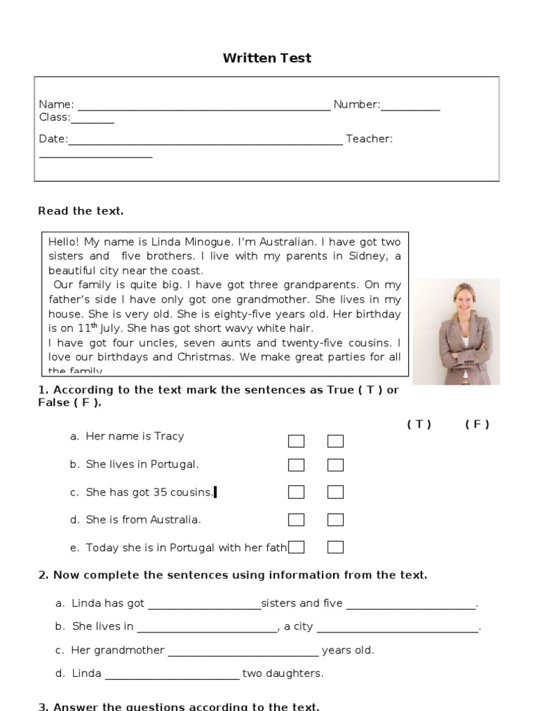 Family Reading Comprehension Test | PDF | Grandparent