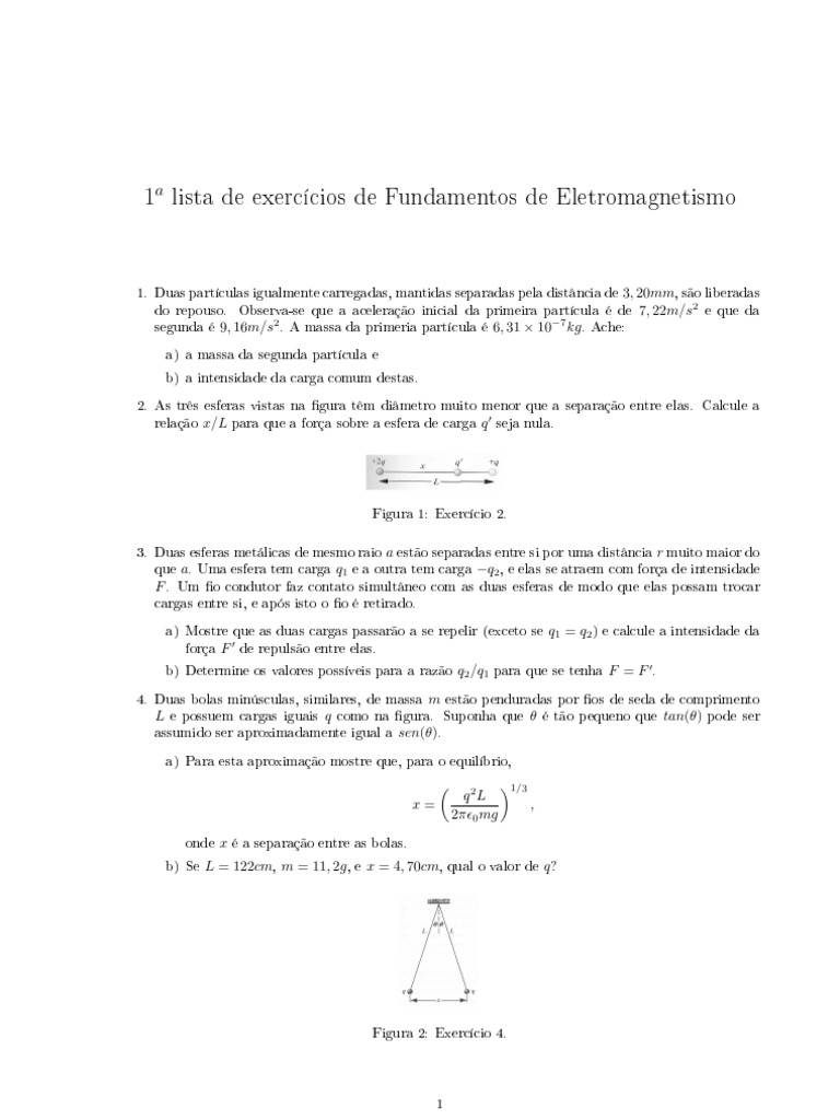 Exercicios Cap1 Alaor Eletromagnetismo | PDF | Carga elétrica | Massa